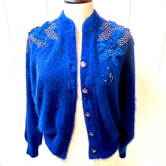 Sweaters | 8s Vintage Angora Royal Blue Jeweled Sweater | Poshmark